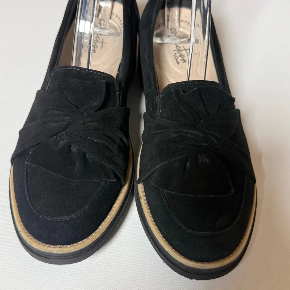 Clarks | Shoes | Clarks Collection Black Suede Platform Loafers Bow ...